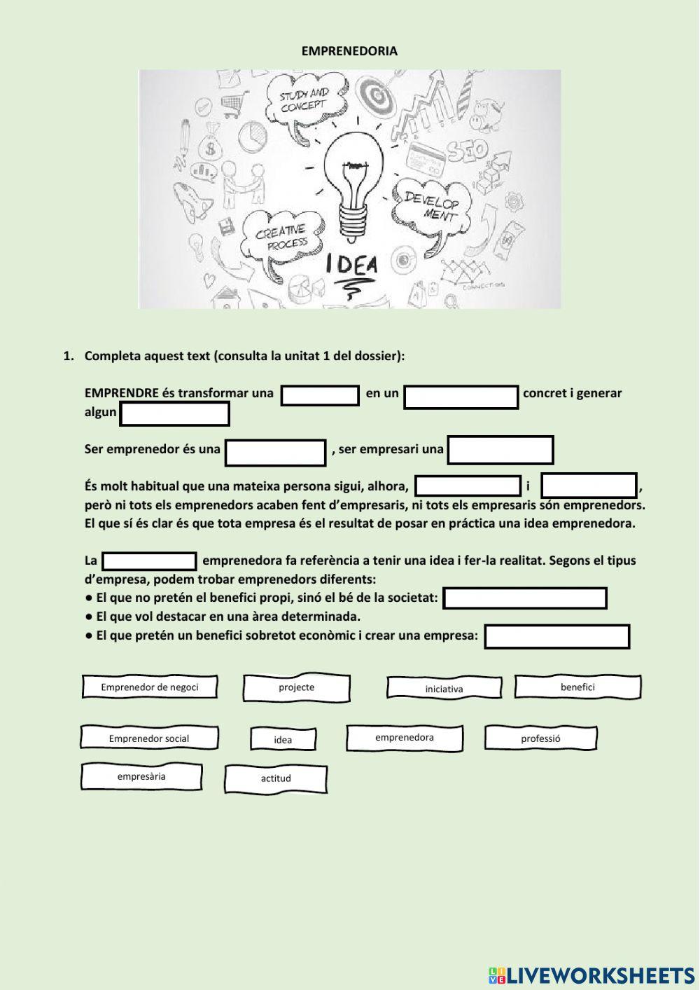 EMPRENEDORIA UNITAT 1 0137 | abarba | Live Worksheets