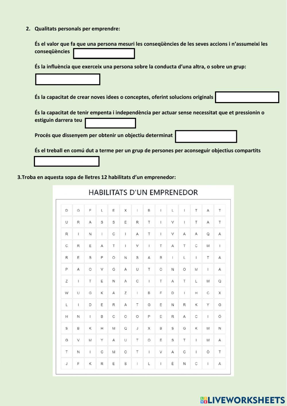 EMPRENEDORIA UNITAT 1 0137 | abarba | Live Worksheets