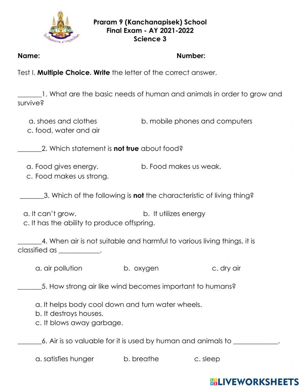 Final Exam - g3 Science online exercise for | Live Worksheets
