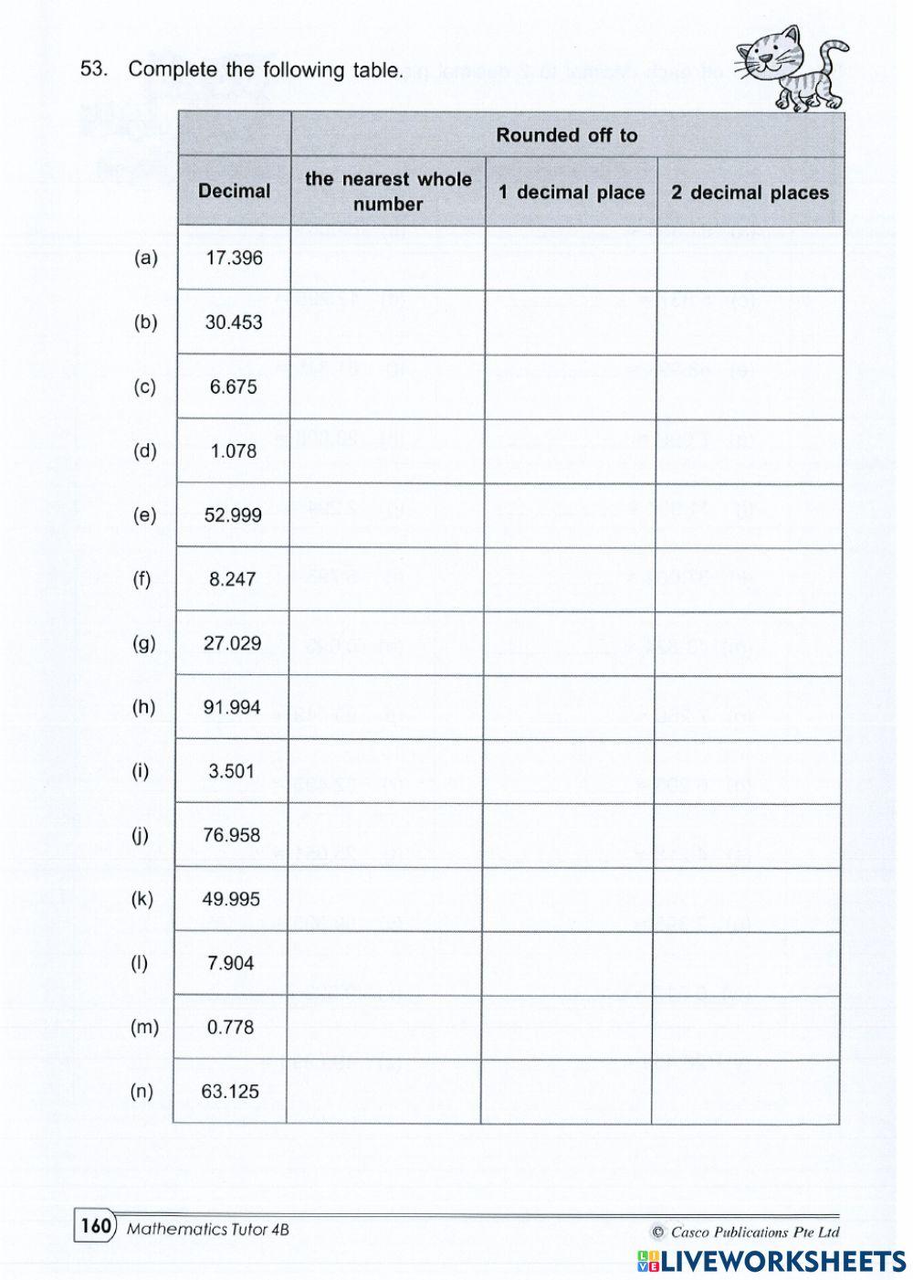 Decimals Rounding 1 online exercise for | Live Worksheets