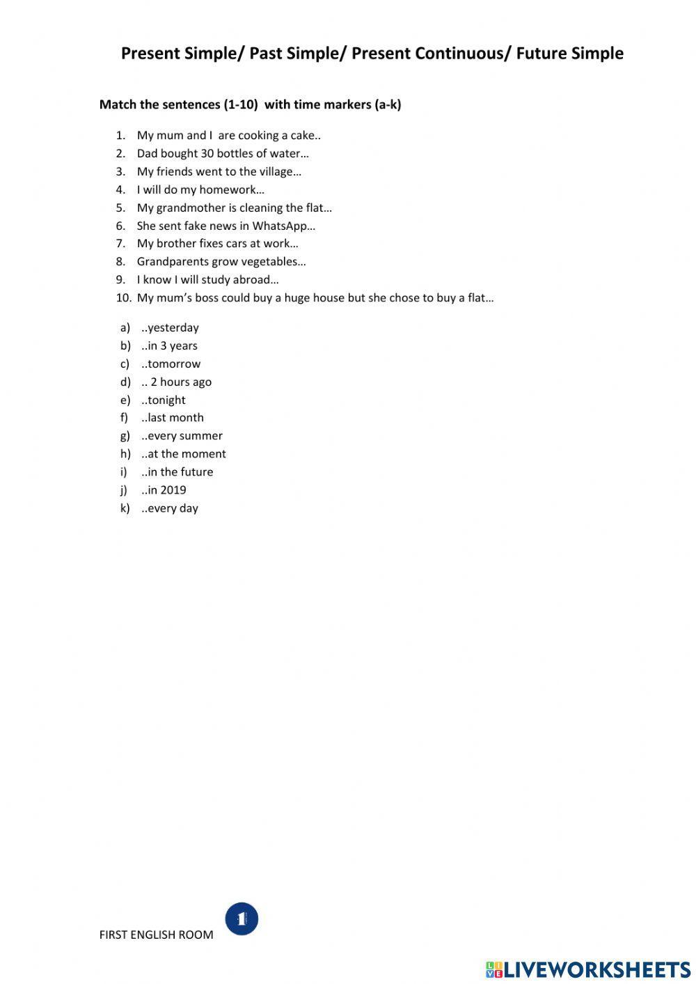 Past- Present- Future Simple, Pr Continuous worksheet | Live Worksheets