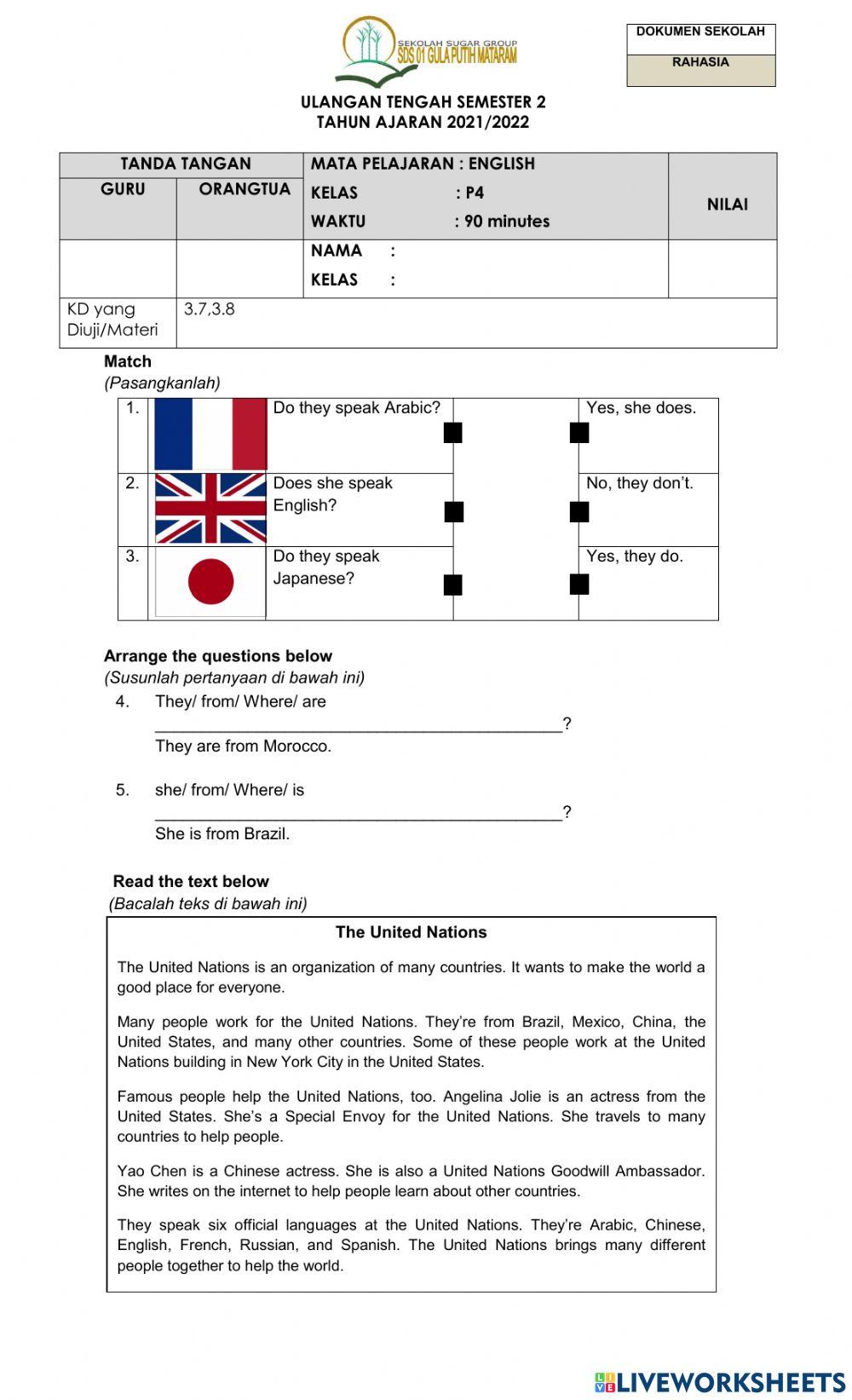 P4 Midterm Test online exercise for | Live Worksheets