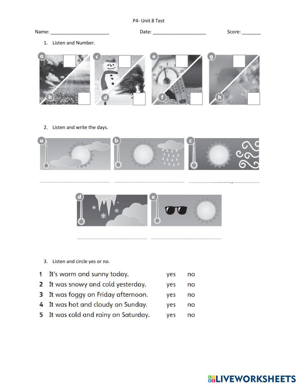 P4- Unit 8 Test online exercise for | Live Worksheets