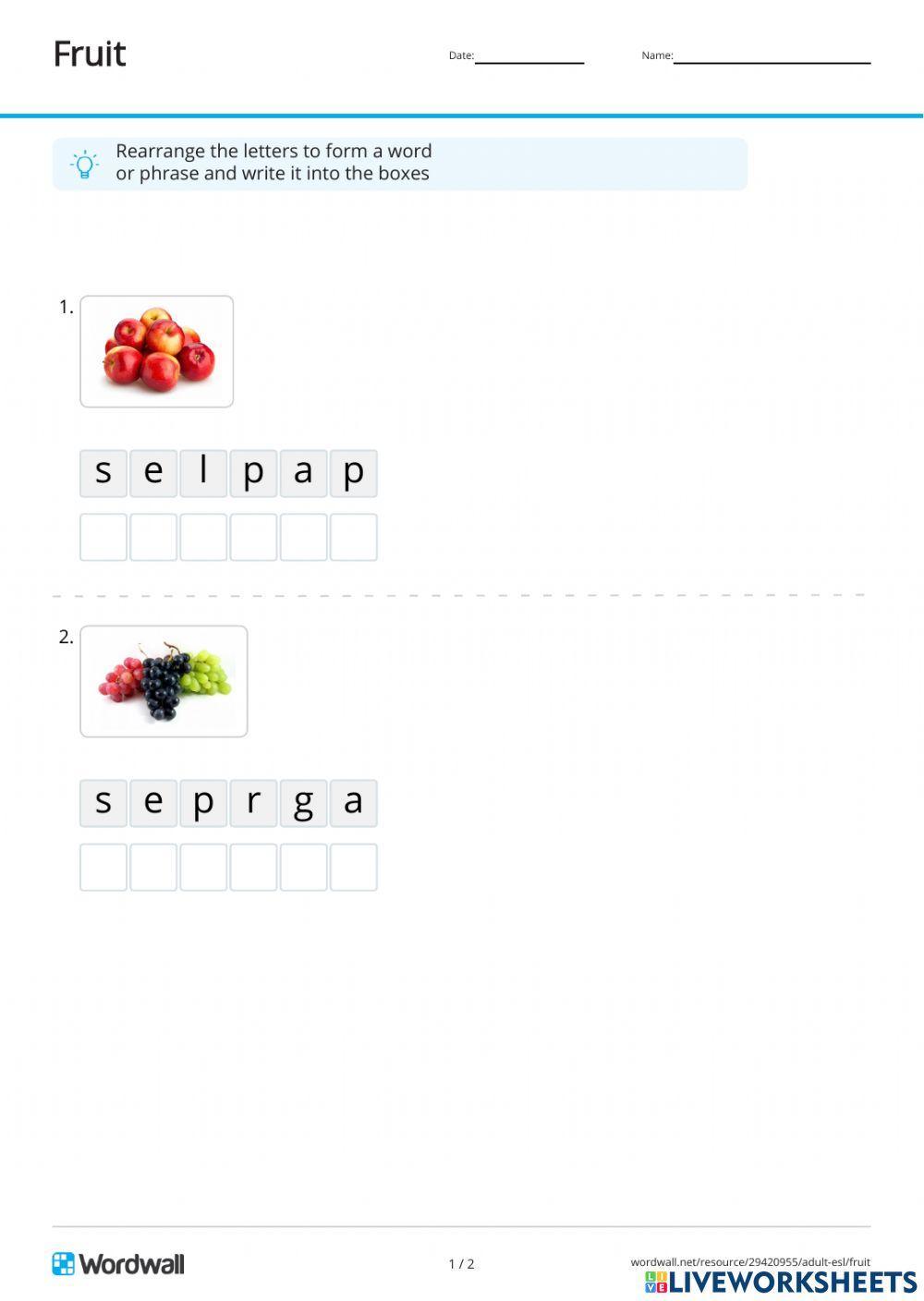 Fruit Word Scramble | Joanne Keltner | Live Worksheets