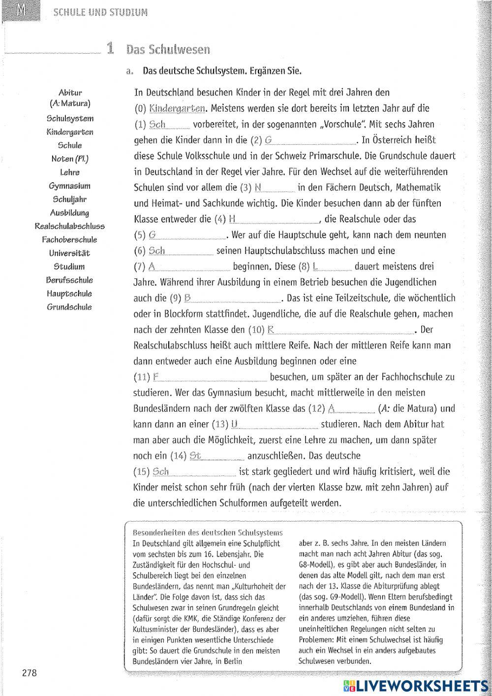 Das deutsch Sch… | Free Interactive Worksheets | 1909482