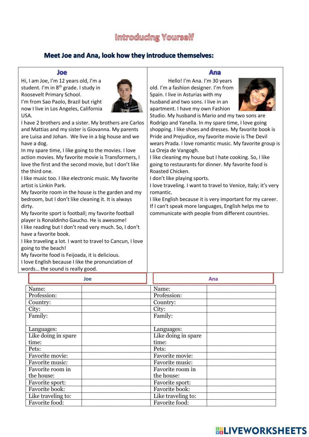 Introducing you… | Free Interactive Worksheets | 1908786