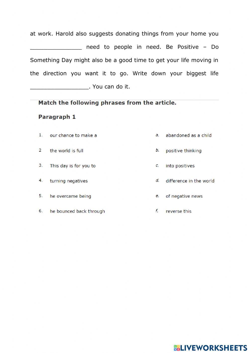 Be Positive - D… | Free Interactive Worksheets | 1908949