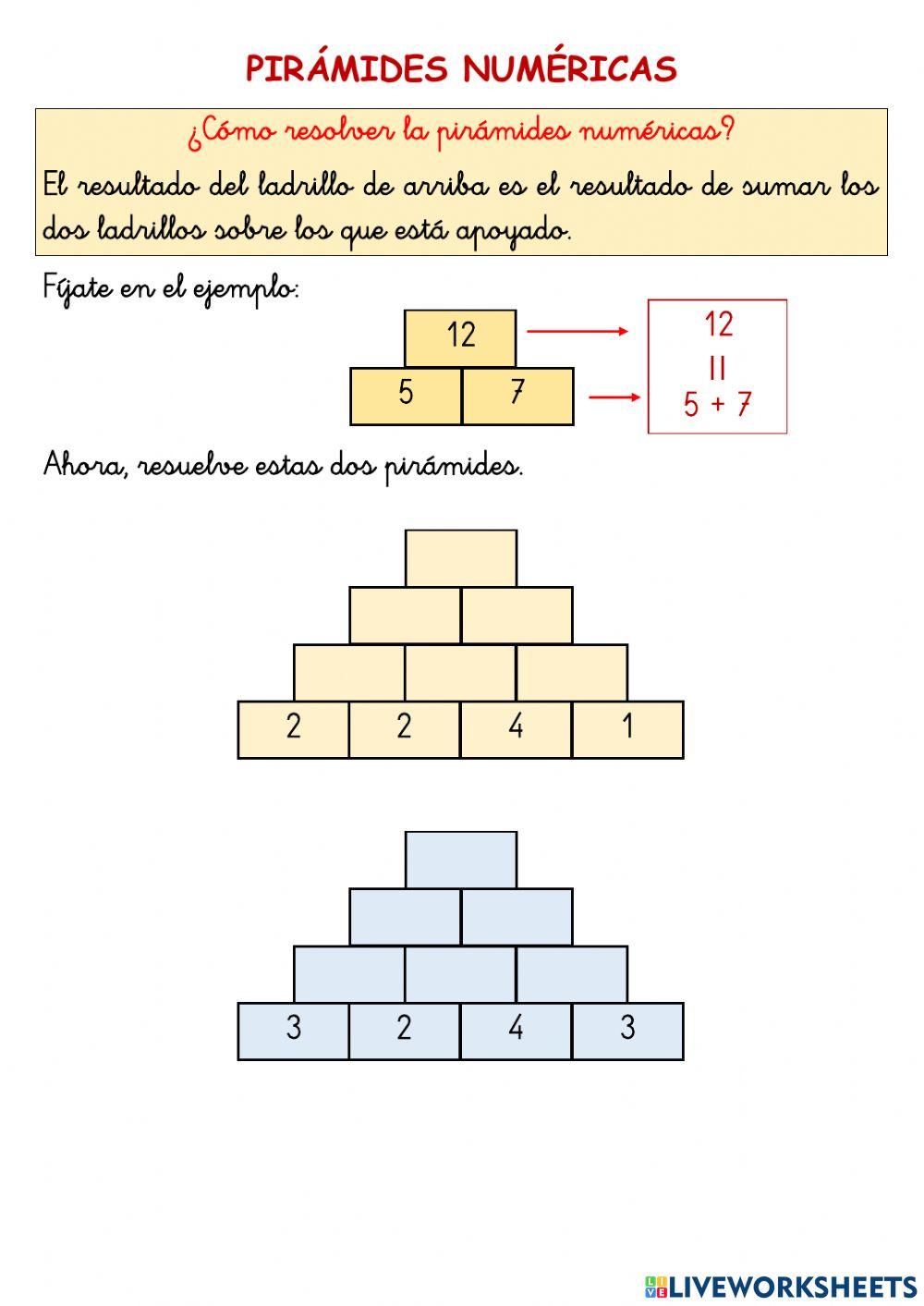 Pirámides numéricas interactive activity for PRIMERO | Live Worksheets