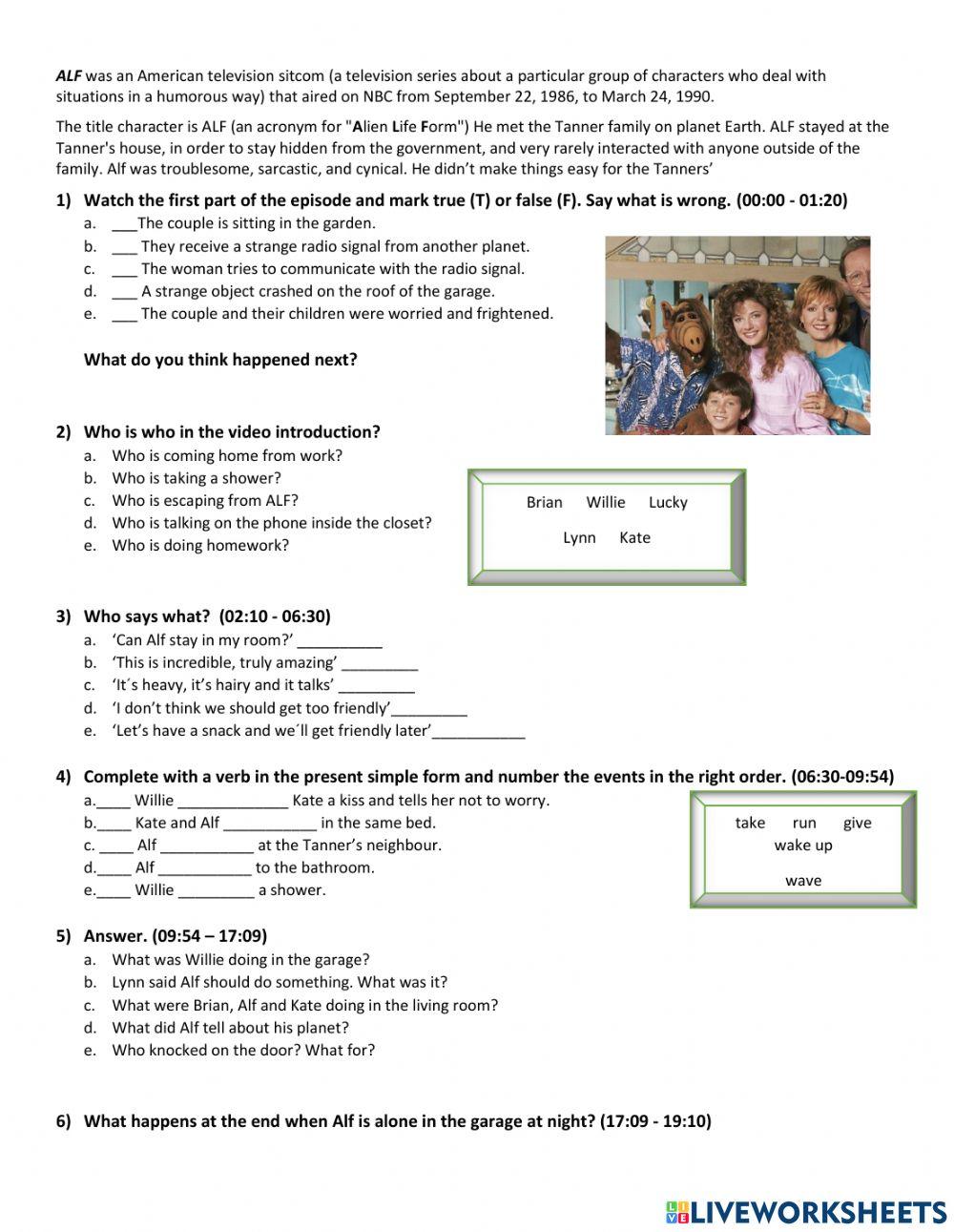 Free time activities - ALF worksheet | Live Worksheets