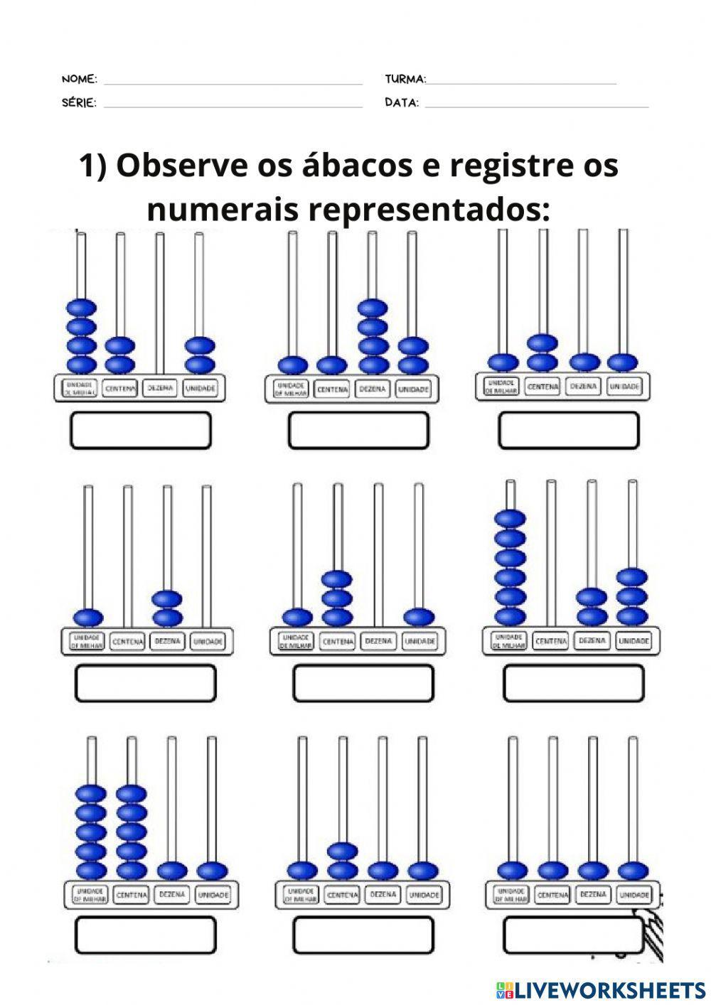 Algarismos Atividades Abaco 4o Ano - BRAINCP Algarismos Atividades Abaco 4o Ano - BRAINCP