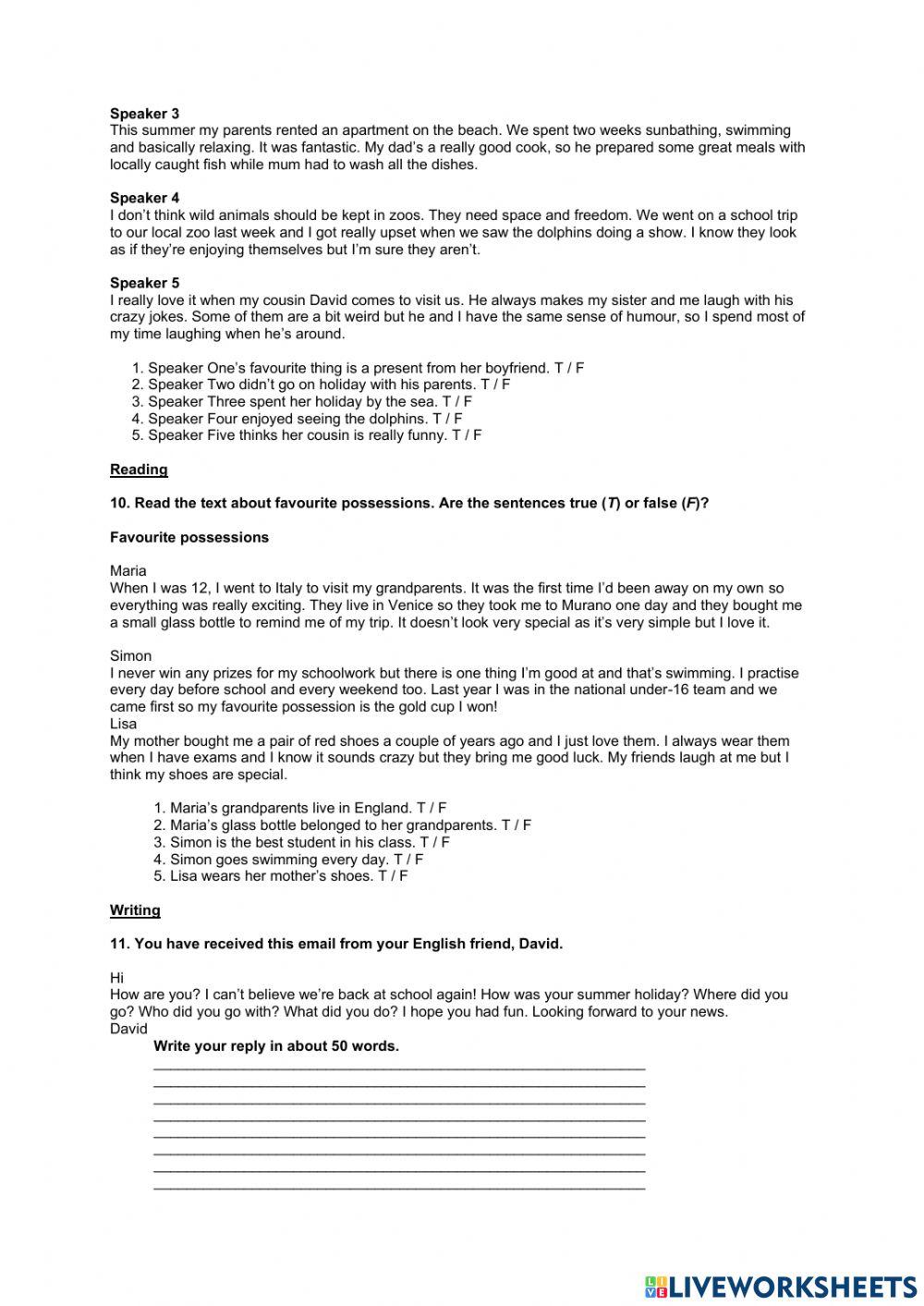 ACHIEVEMENT TEST online exercise for | Live Worksheets