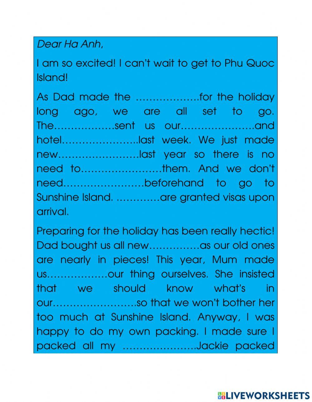 Vocabulary Cloze worksheet | Live Worksheets