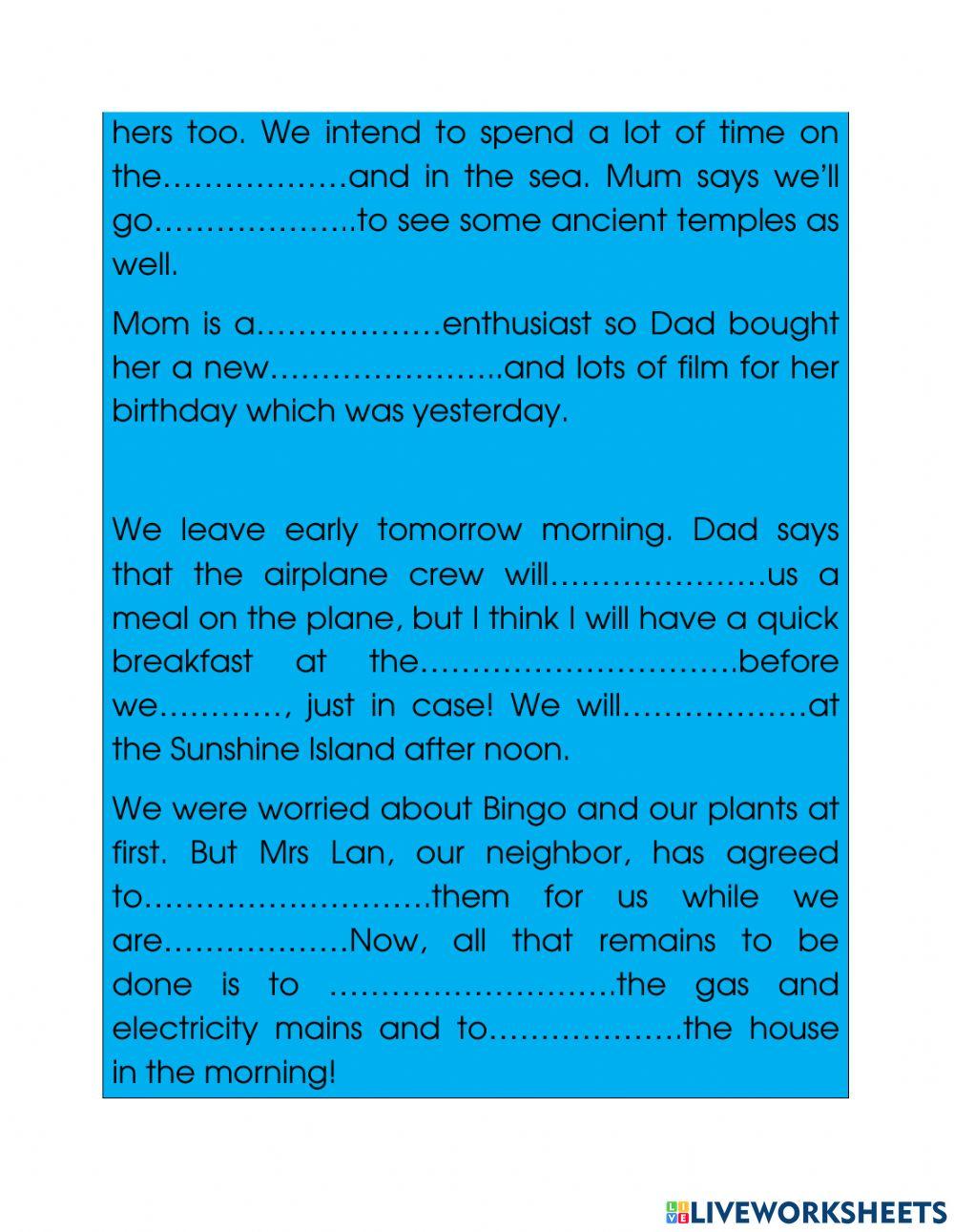 Vocabulary Cloze 1928425 | vuhang | LiveWorksheets