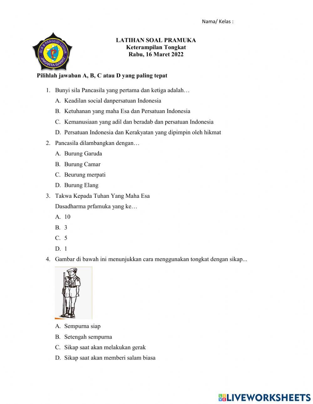 Tugas Pramuka Penggalang 160322 worksheet | Live Worksheets