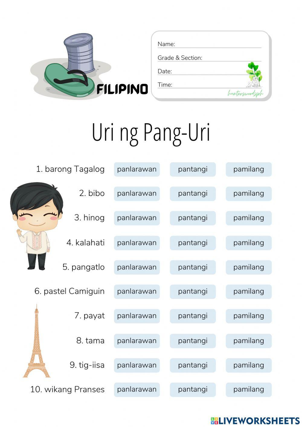 Uri ng Pang-uri… | Free Interactive Worksheets | 4081693