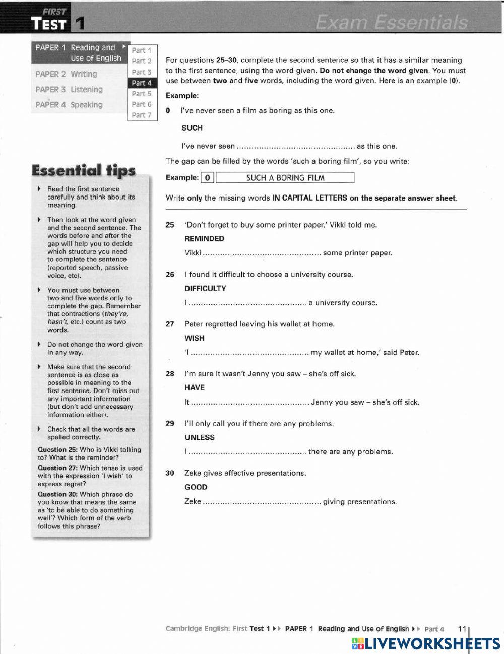 FCE Exam Essent… | Free Interactive Worksheets | 3564215