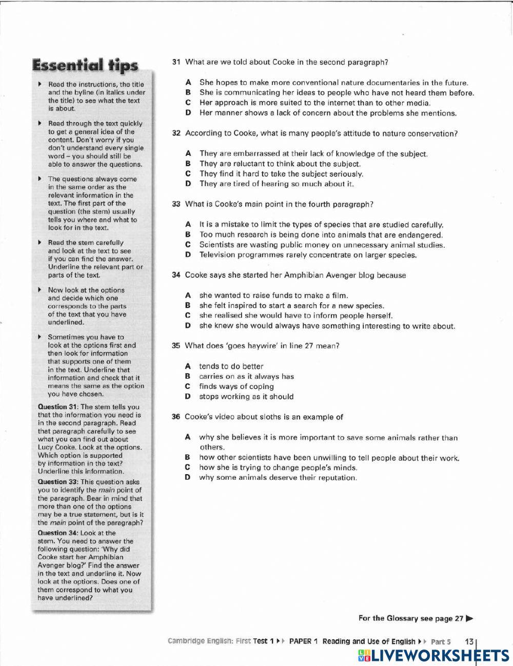 FCE Exam Essent… | Free Interactive Worksheets | 3564215