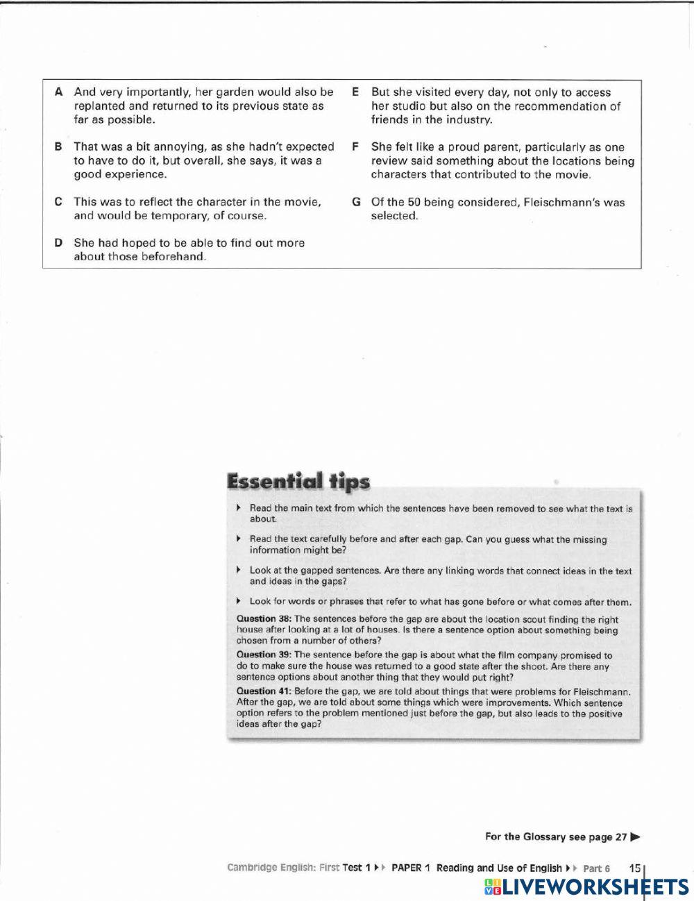 FCE Exam Essent… | Free Interactive Worksheets | 3564215