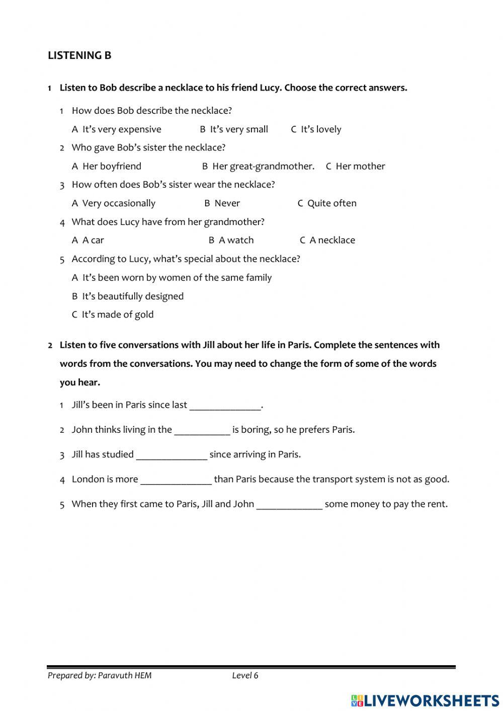 GEP 6 Listening… | Free Interactive Worksheets | 6847366