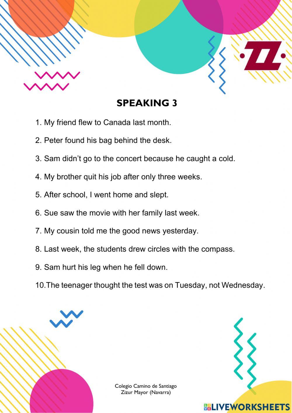 Speaking practice 3 activity | Live Worksheets