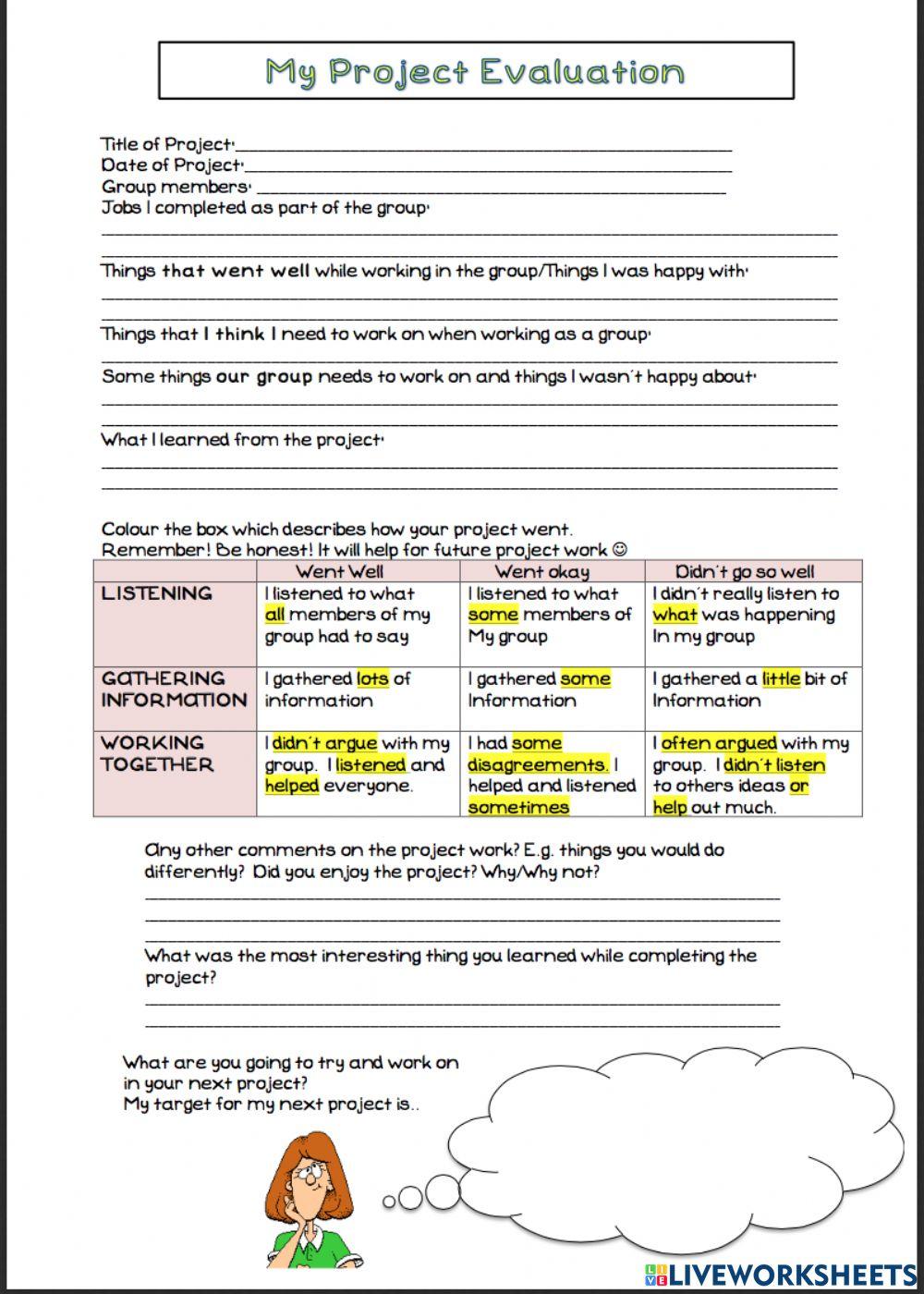 My project evaluation worksheet | Live Worksheets