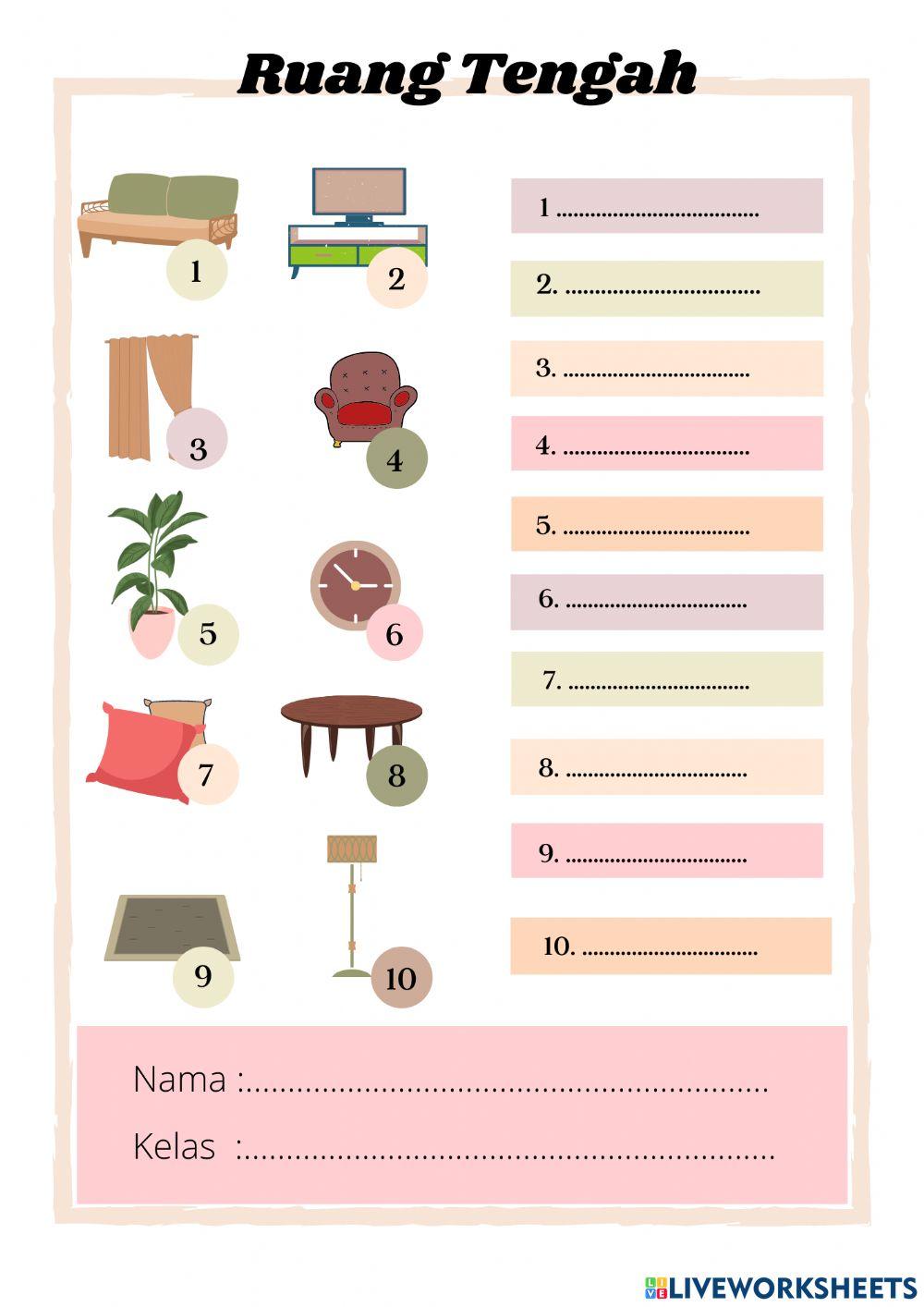 2778597 | Menulis nama benda di ruang tengah | Nur