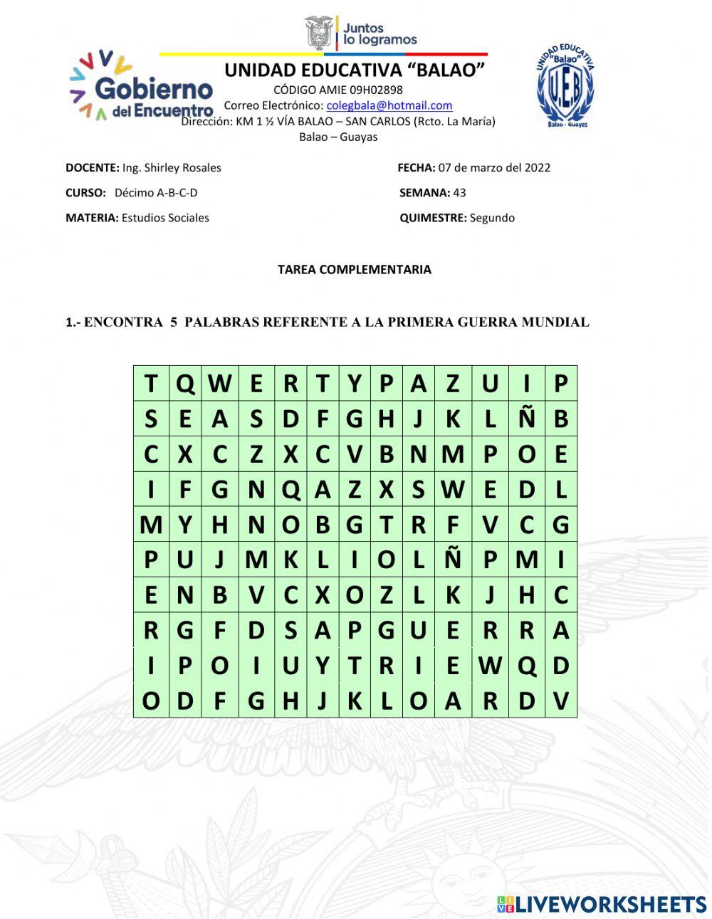 Complementaria Decimo worksheet | Live Worksheets