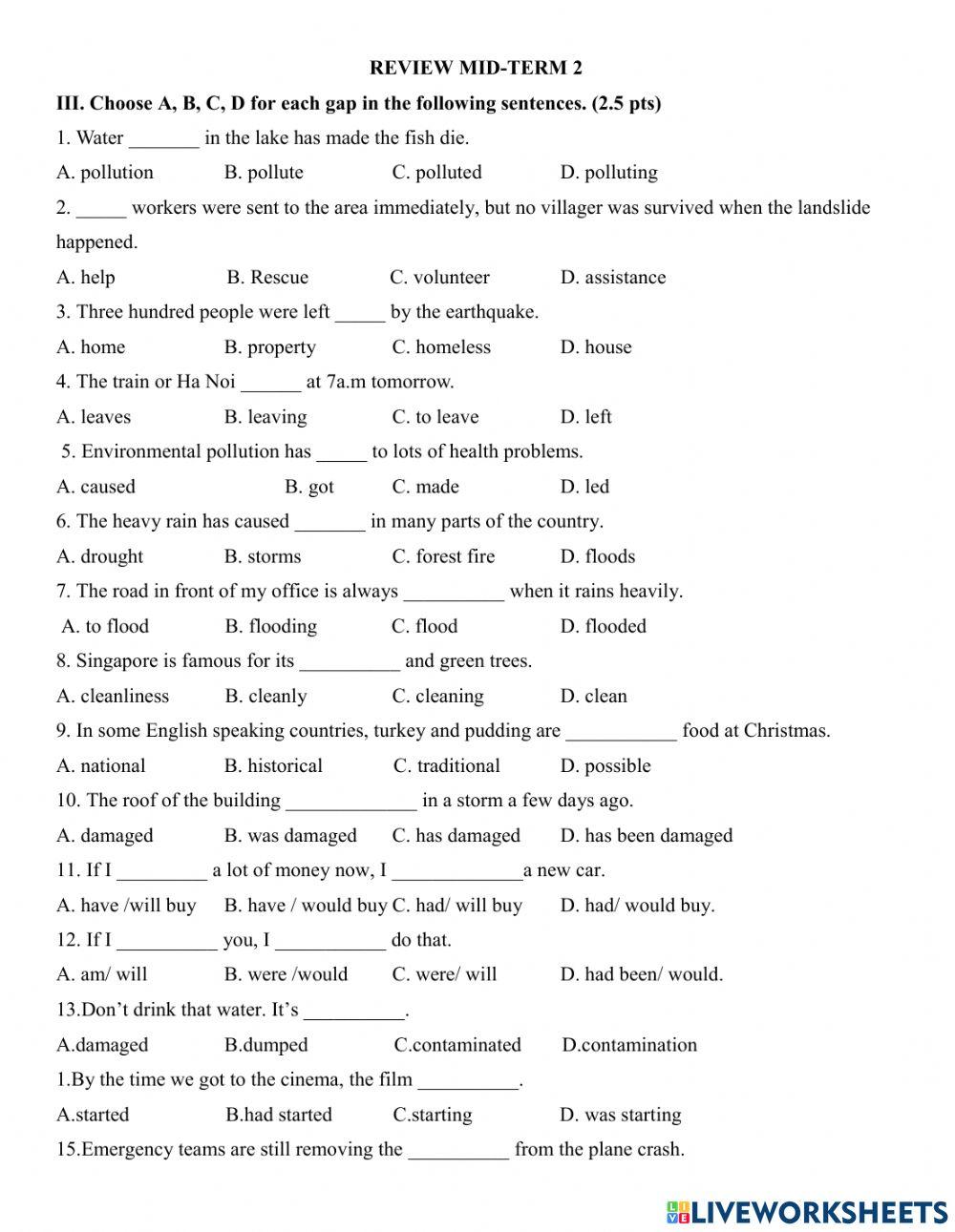 Y8 Mid term 2 - revision - verb tenses 1929621 | Le Hai