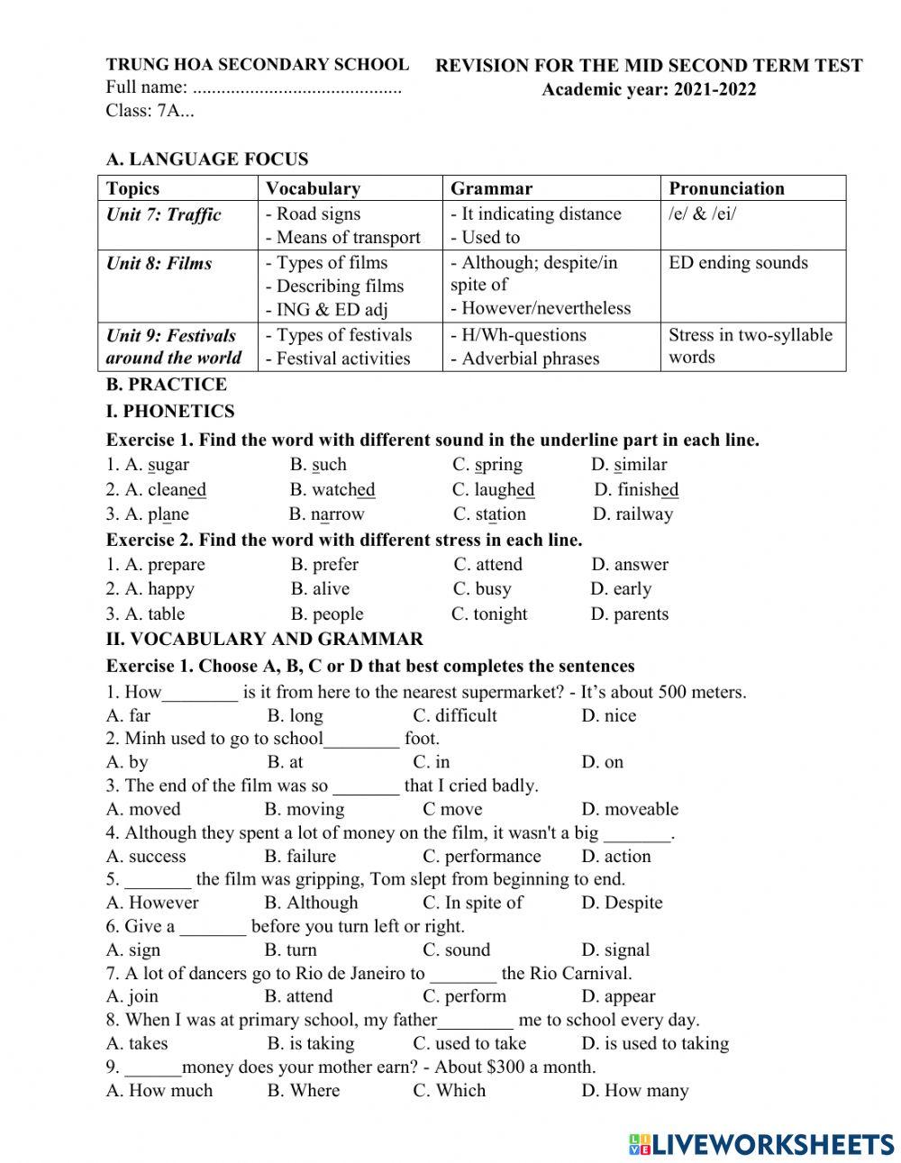 G7-review 3 | Free Interactive Worksheets | 1929765