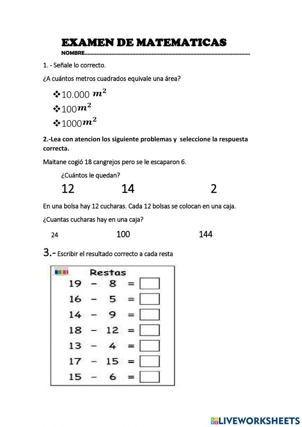 Examen de matematica worksheet for 6 | Live Worksheets