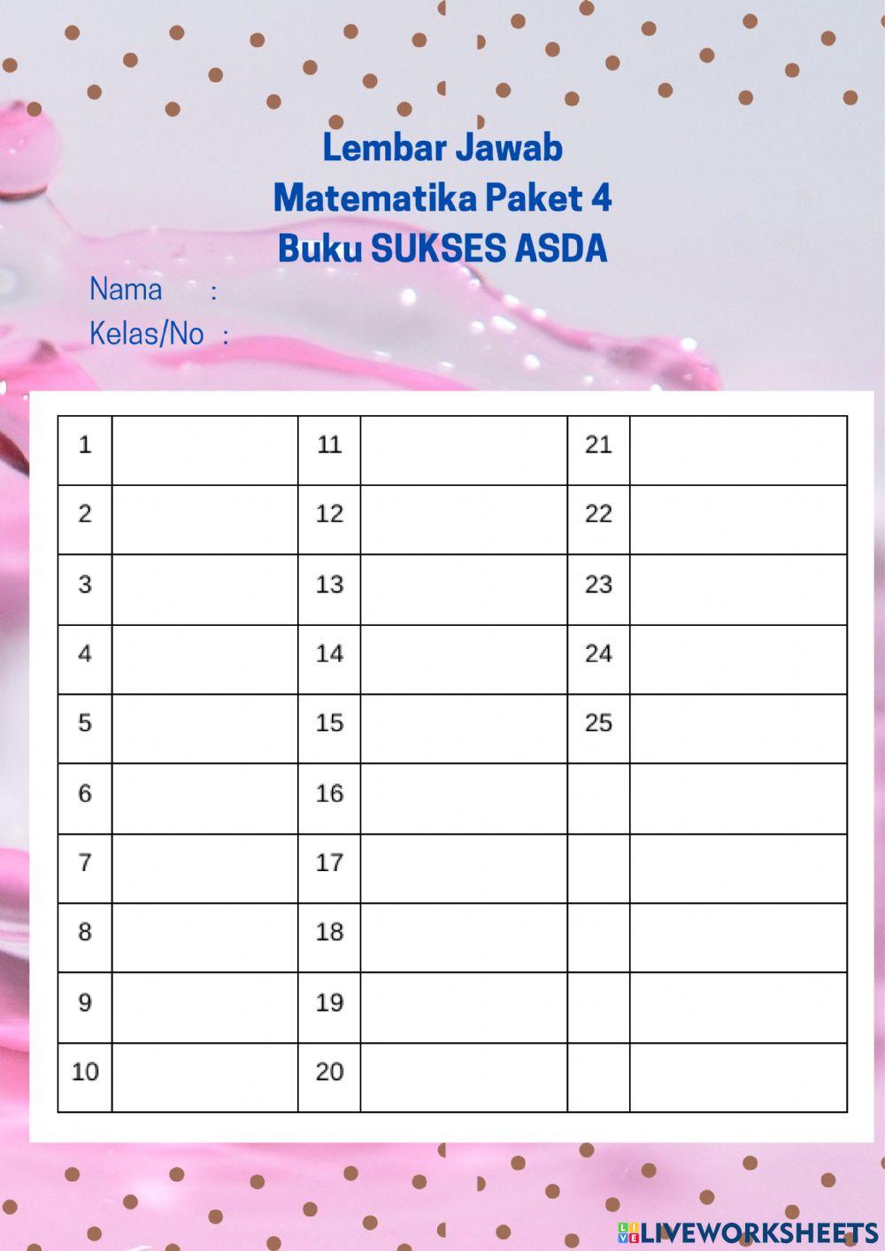 Lembar Jawab Paket 4 Buku ASDA worksheet | Live Worksheets