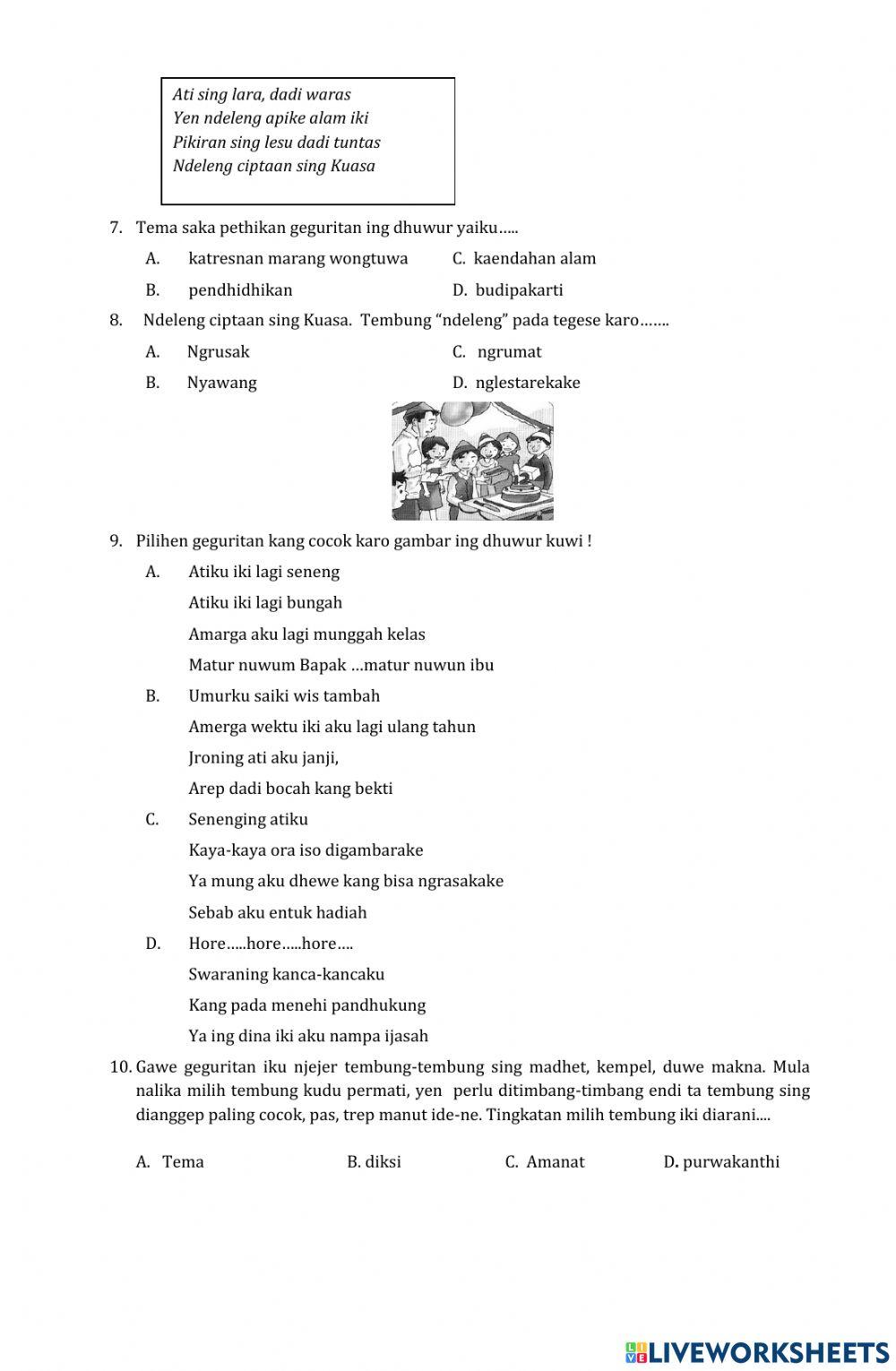 Pts basa jawa VII worksheet | Live Worksheets