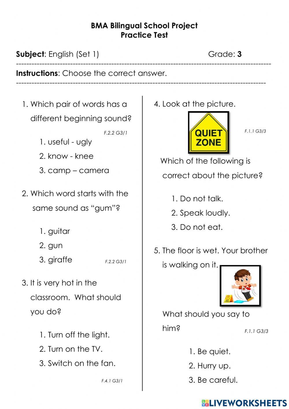 G3 ENGLISH BMA Practice Test Set 1 Online Exercise For Live Worksheets g3-english-bma-practice-test-set-1-online-exercise-for-live-worksheets