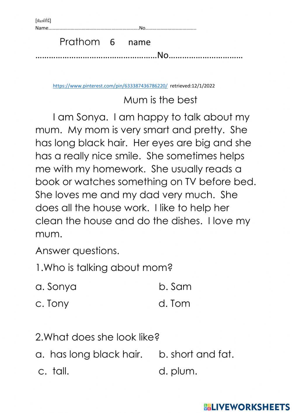 Read online activity for 6 | Live Worksheets