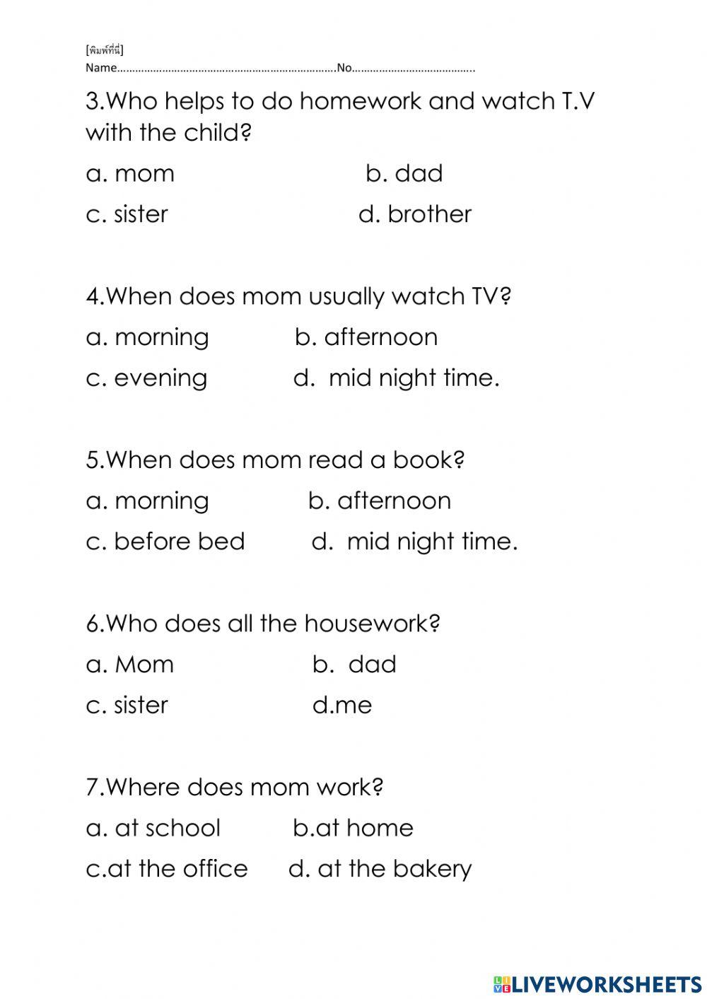 Read online activity for 6 | Live Worksheets
