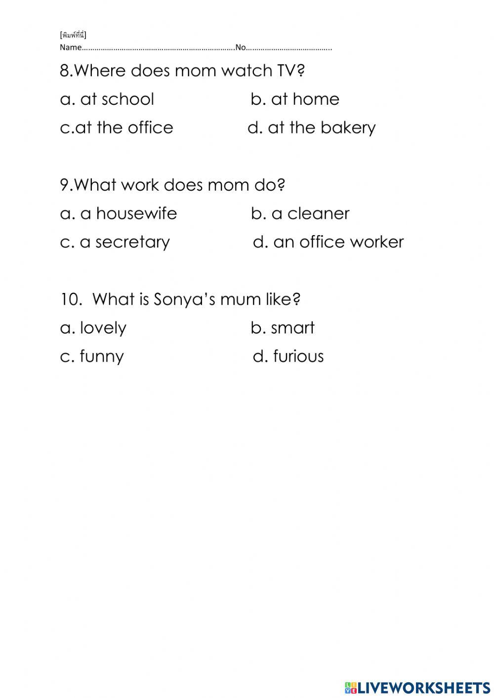 Read online activity for 6 | Live Worksheets