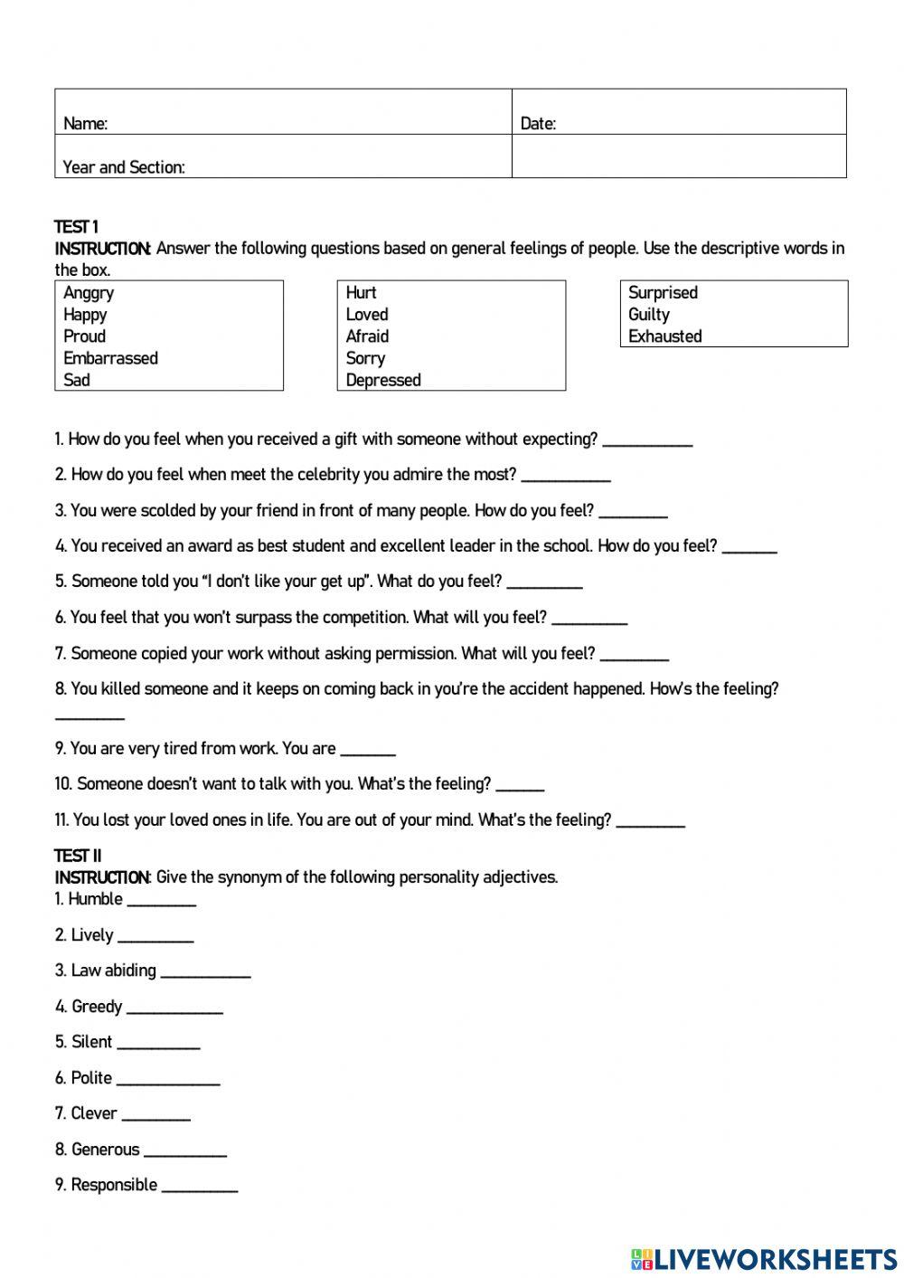 Final Test for M. V online exercise for | Live Worksheets
