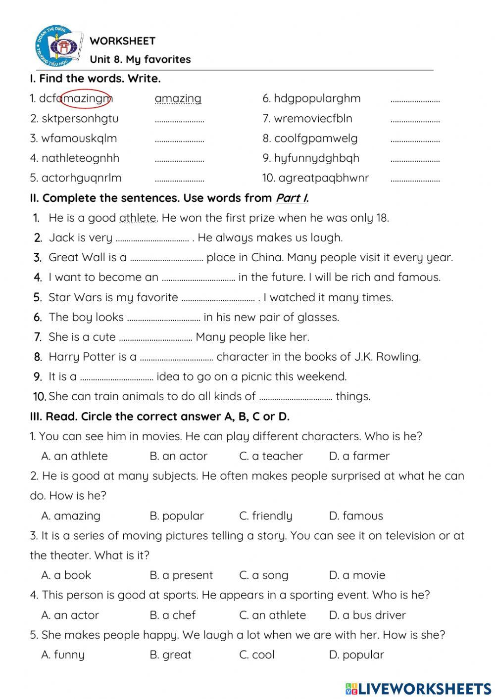 G4. Unit 8. Voc… | Free Interactive Worksheets | 1930762