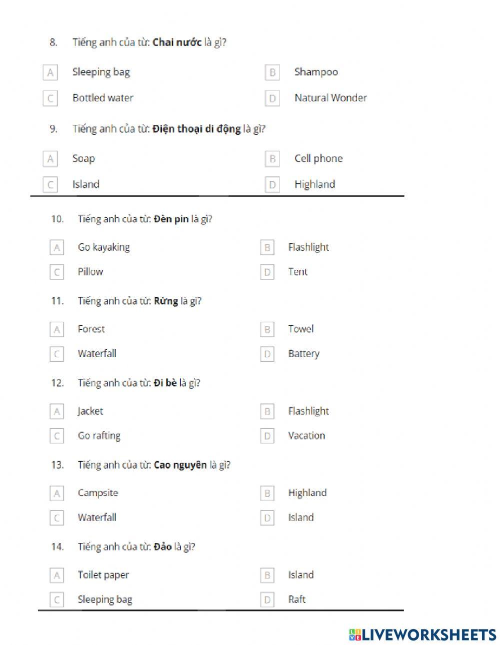 Vocabulary test VA worksheet | Live Worksheets