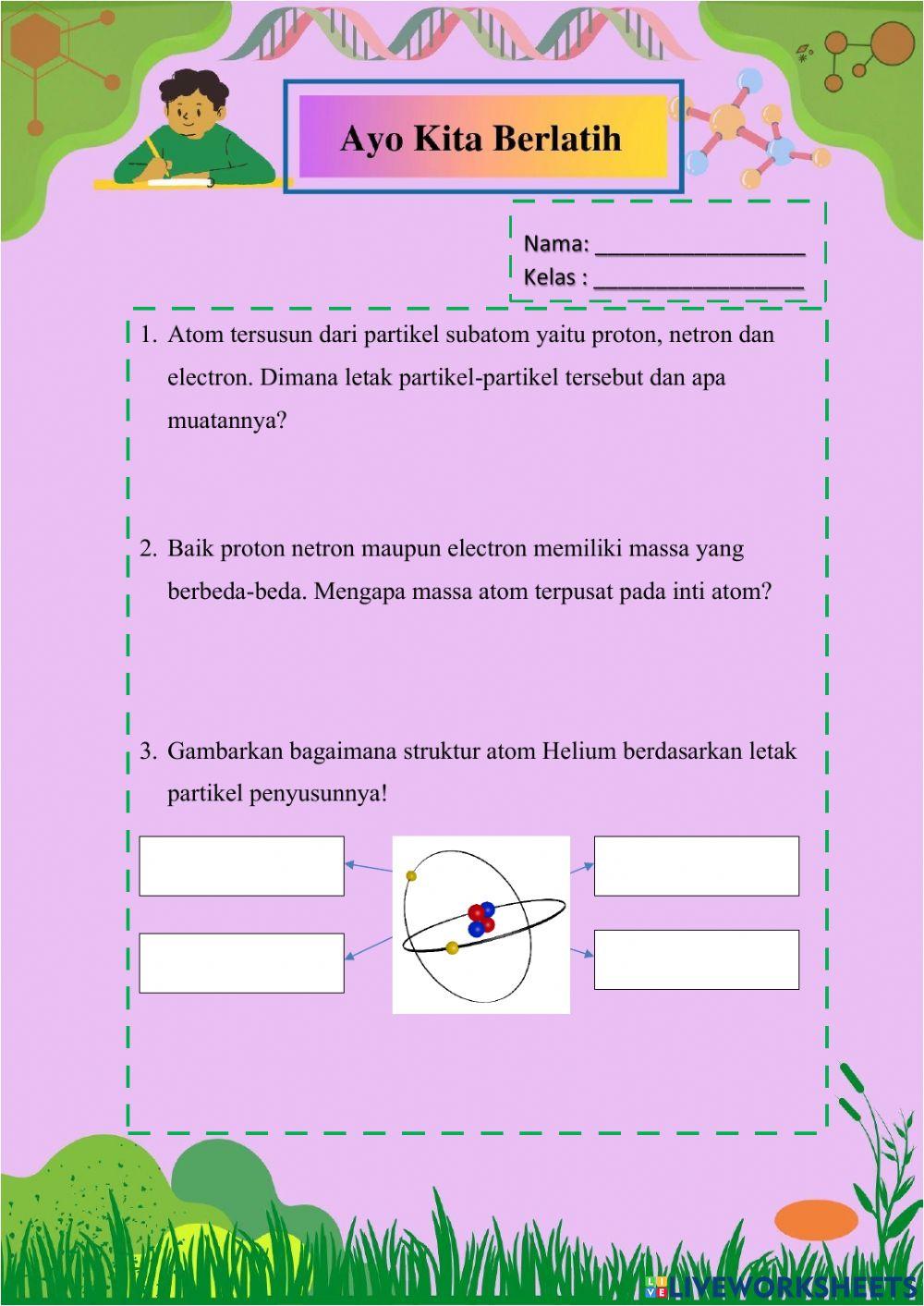 Latihan 2: partikel subatom worksheet | Live Worksheets
