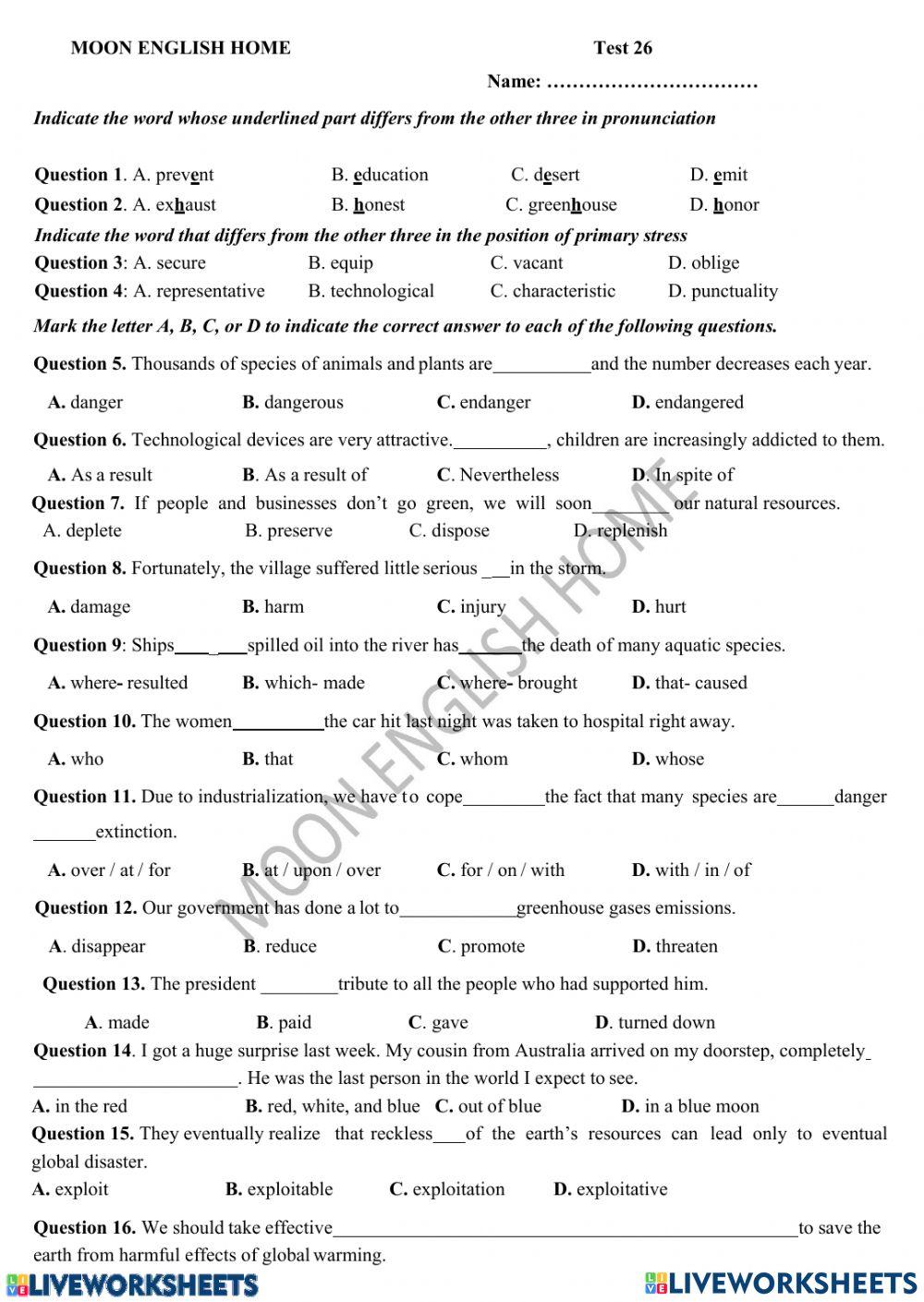 1930963 | Grade 12- Test 26 | moonenglish123