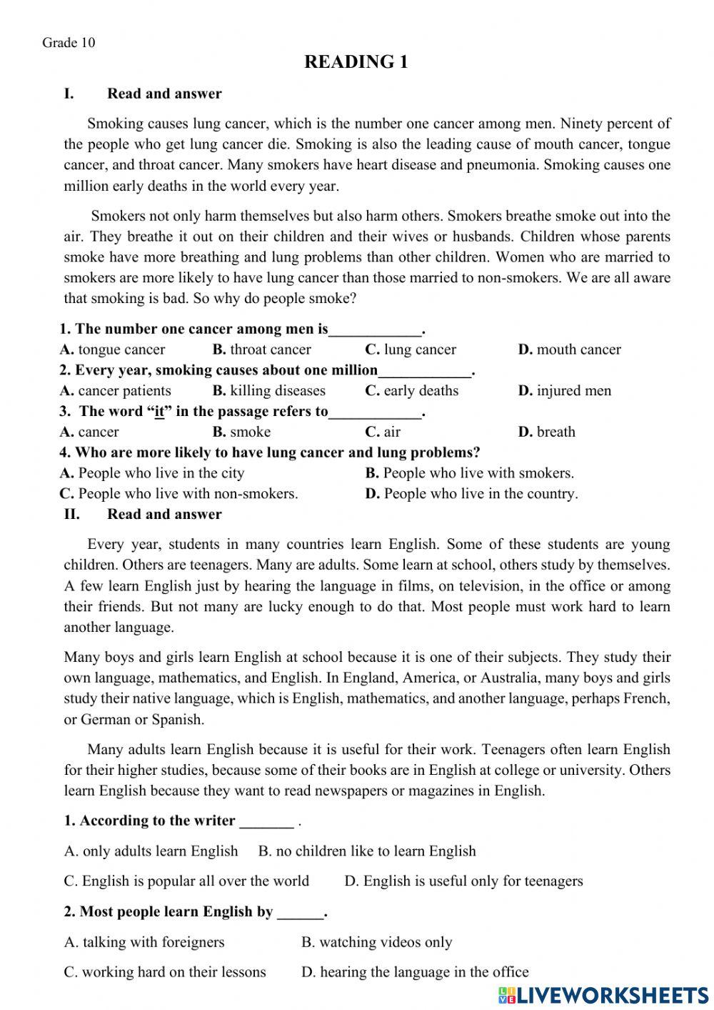 E10-reading | Free Interactive Worksheets | 1931077