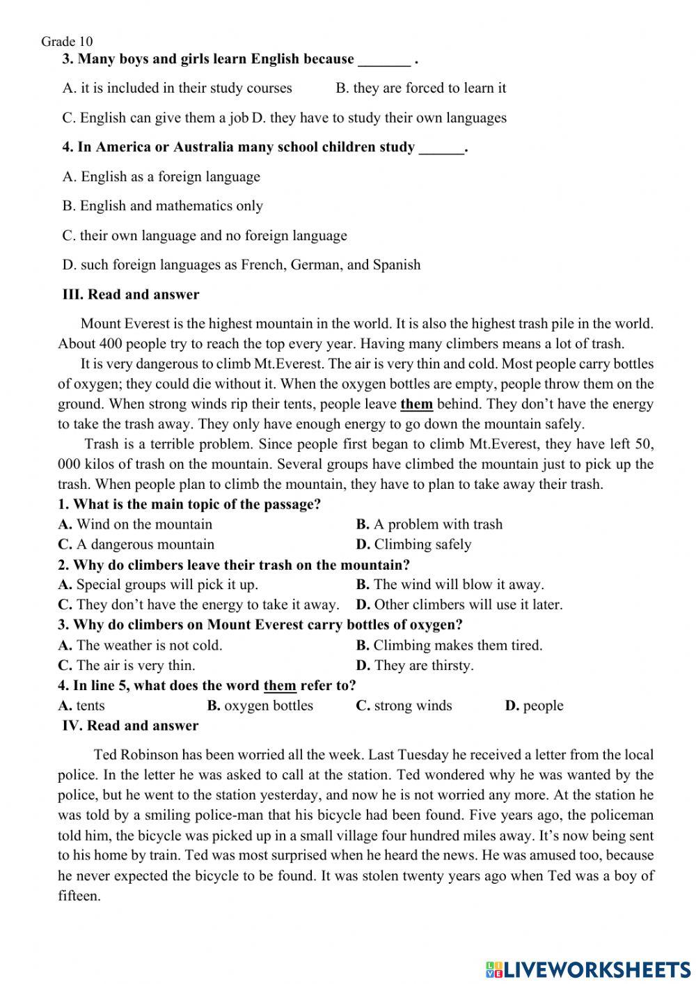 E10-reading | Free Interactive Worksheets | 1931077