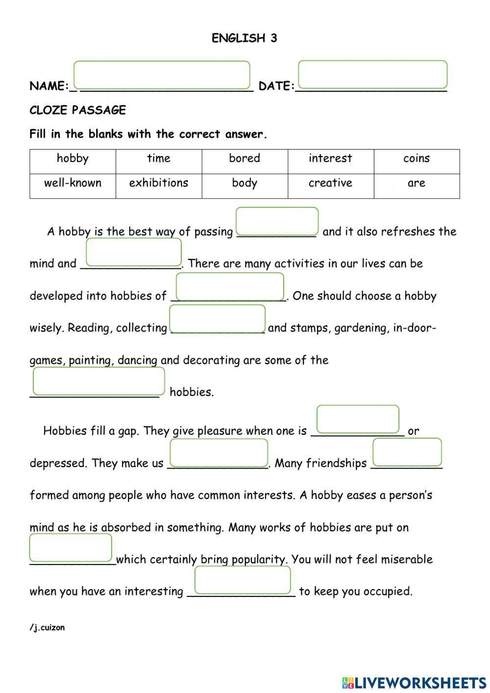 Cloze Passage Worksheet Digital - vrogue.co Cloze Passage Worksheet Digital - vrogue.co