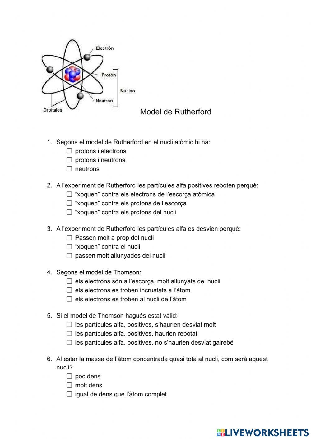 Models atòmics worksheet | Live Worksheets