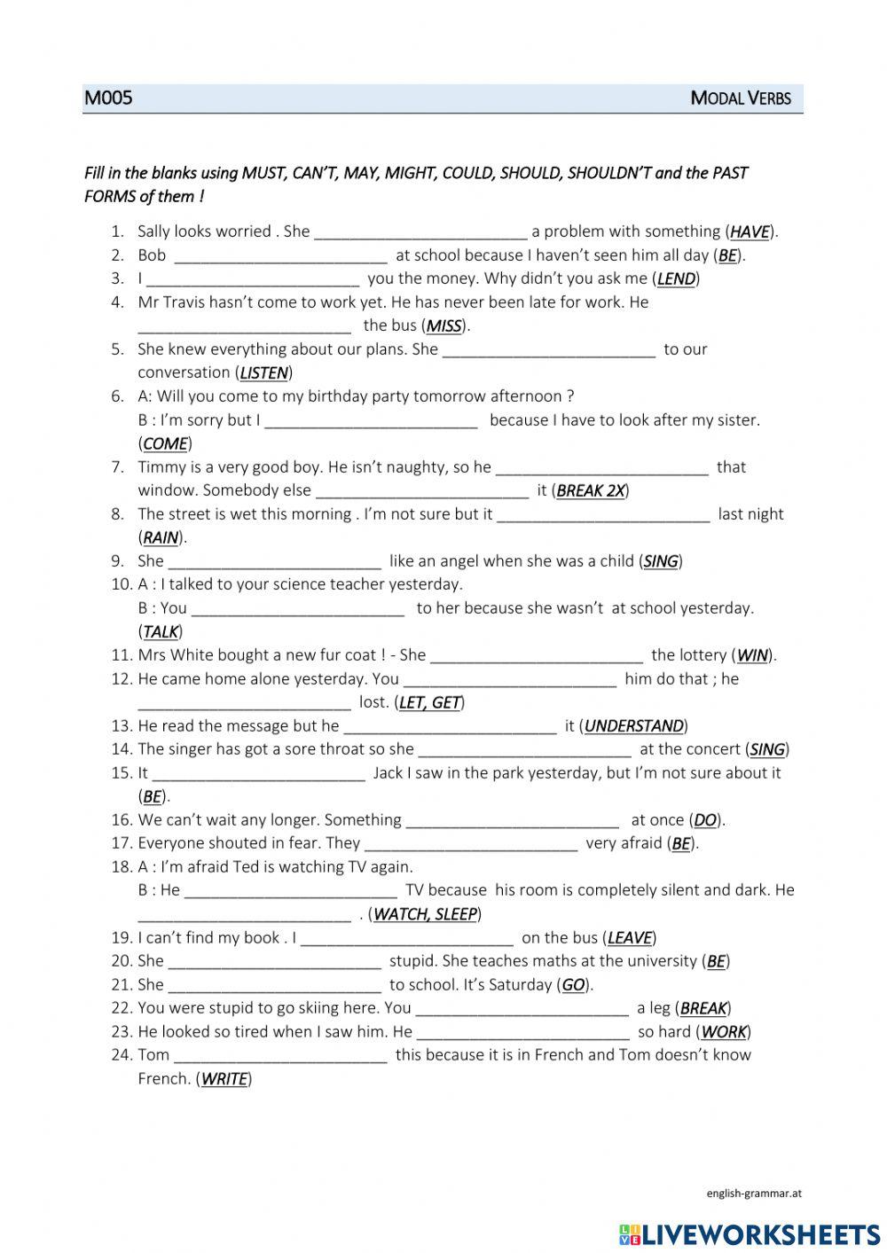 Thi Hang Nga Chu | Past modals 1931290 | LiveWorksheets