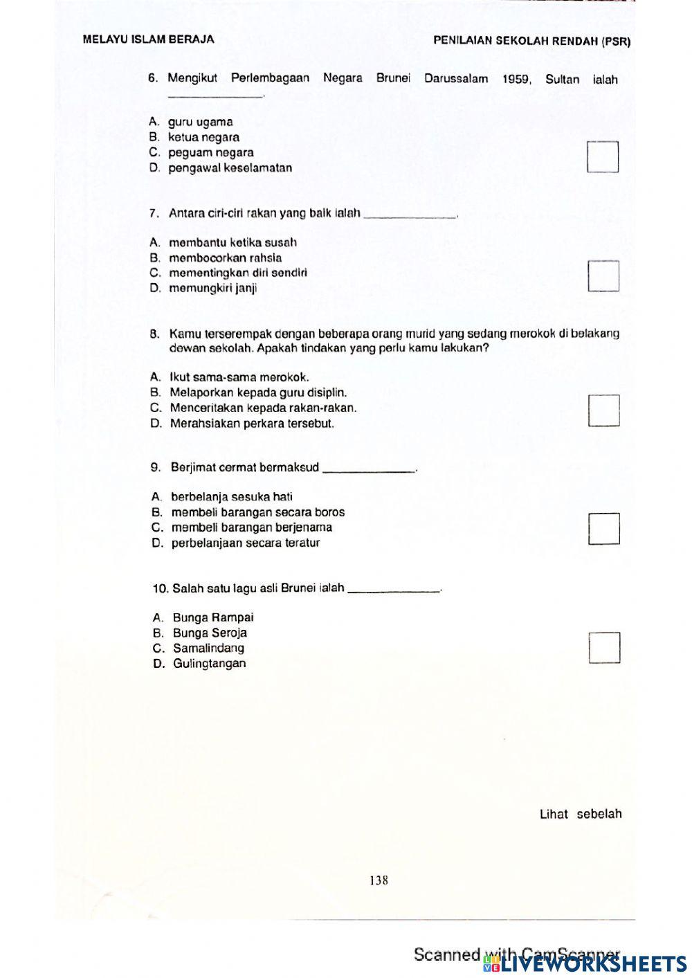 SBA 1 2022 MELAYU ISLAM BERAJA (PART 2) online exercise for | Live Worksheets