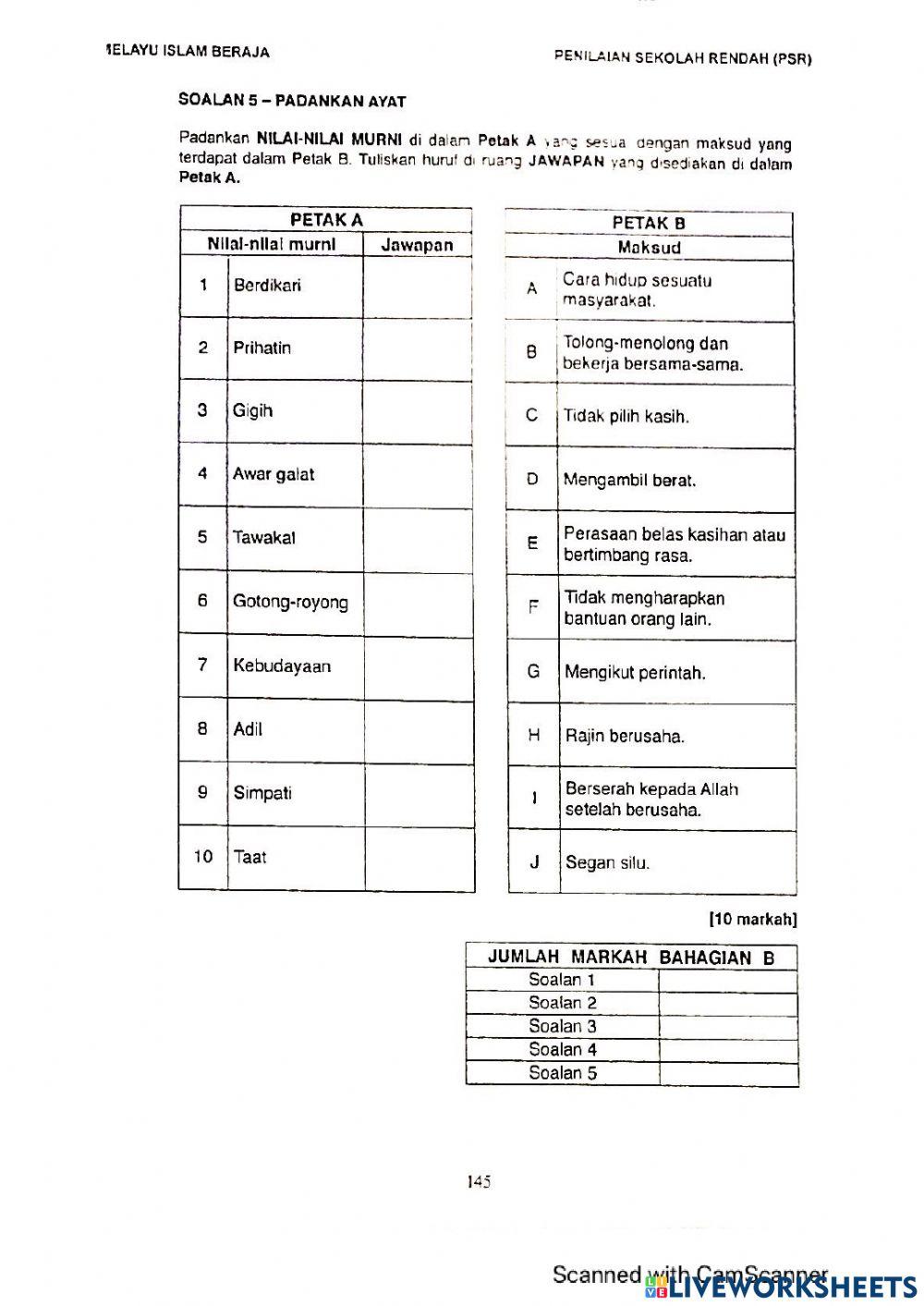 SBA 1 2022 MELAYU ISLAM BERAJA (PART 2) online exercise for | Live Worksheets