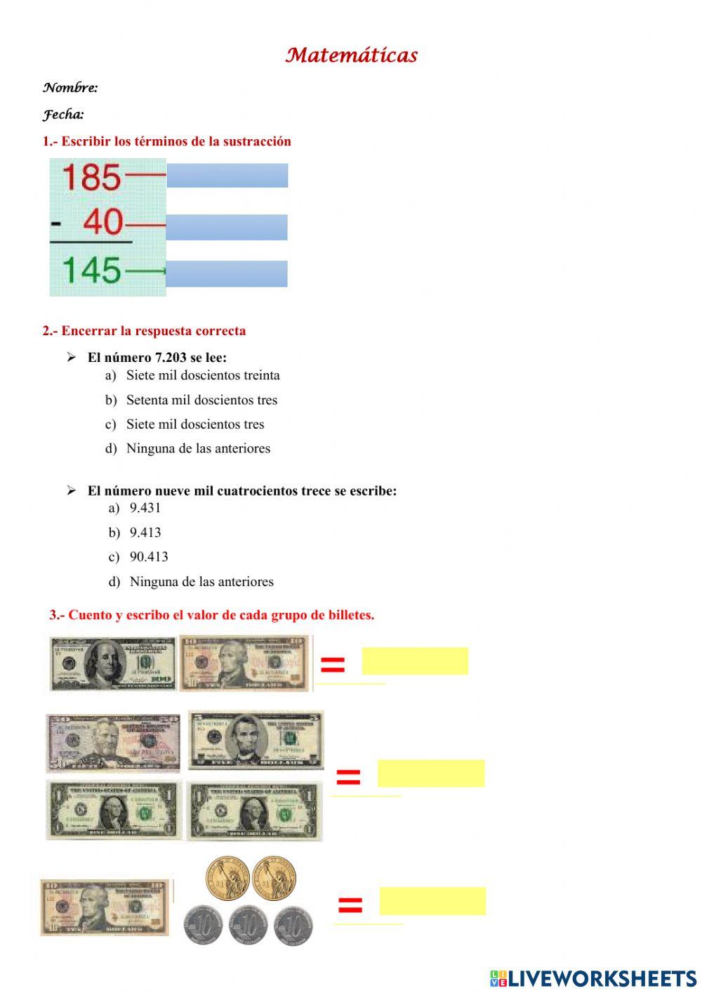 MATEMÁTICAS online exercise for | Live Worksheets