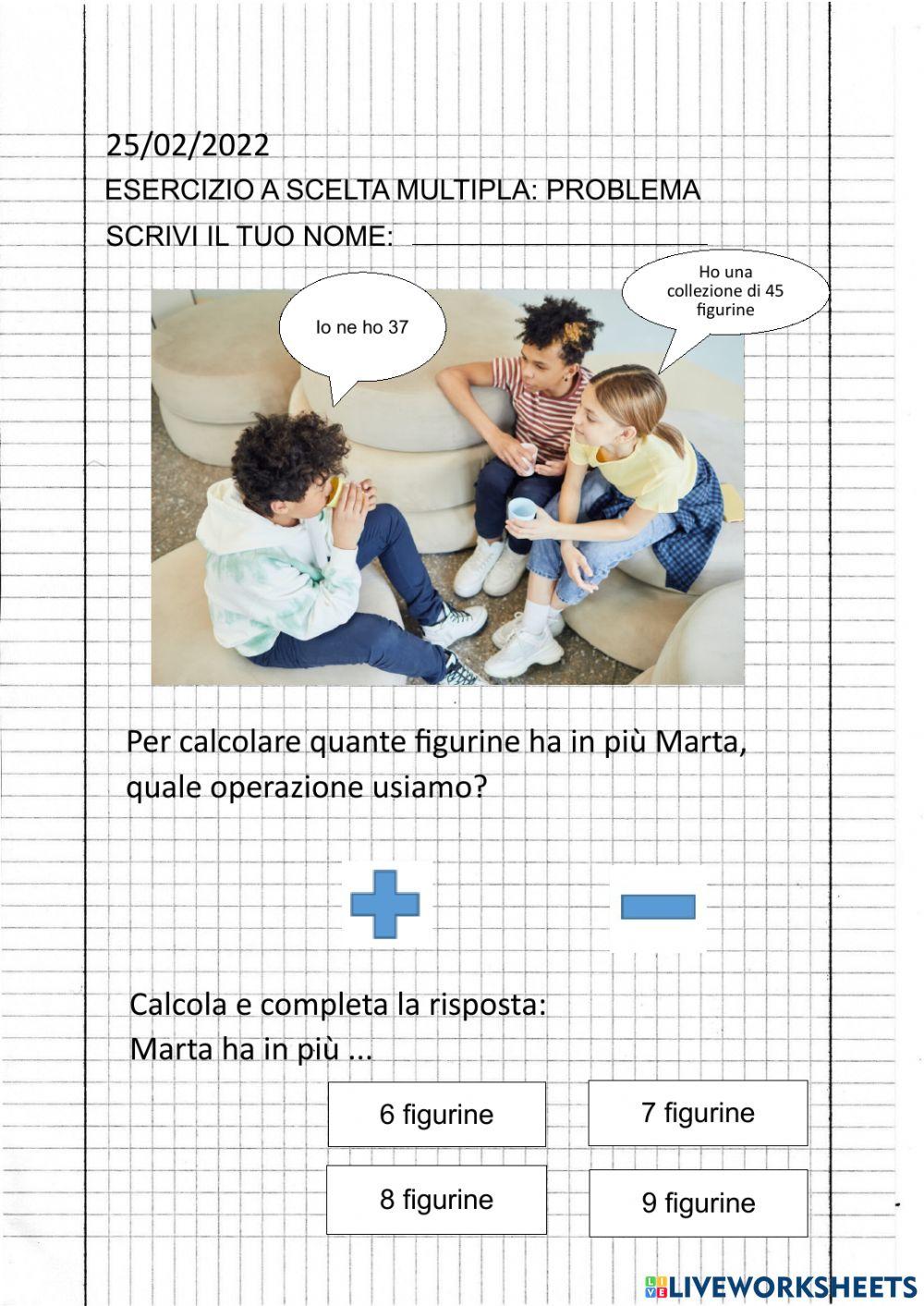 Problema di matematica worksheet | Live Worksheets
